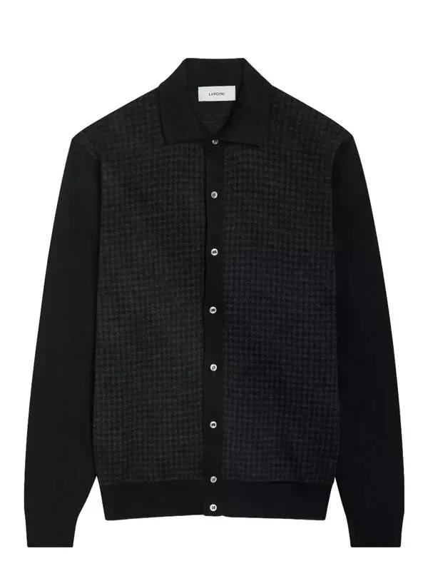 LARDINI Houndstooth Wool Cardigan - Black