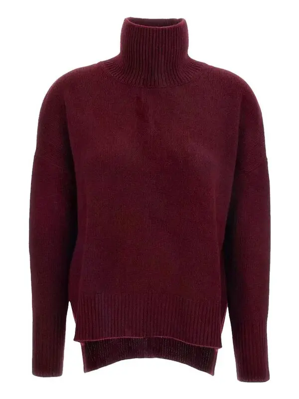 LISA YANG Asymmetric Hem Mock Neck Sweater - Red