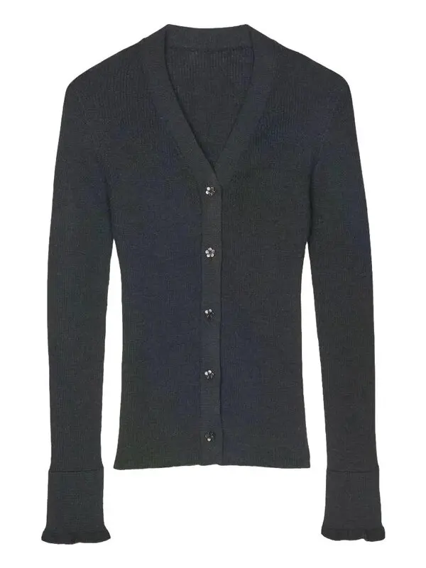 Cecilie Bahnsen Ribbed Flower-button Cardigan - Grey