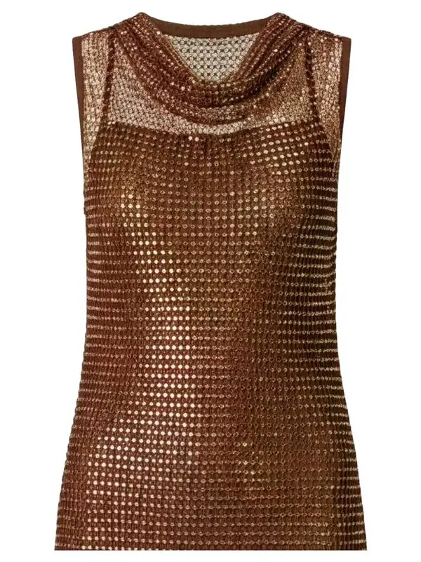 Pinko Sequin-embellished Cowl Neck Sleeveless Dress - Brown