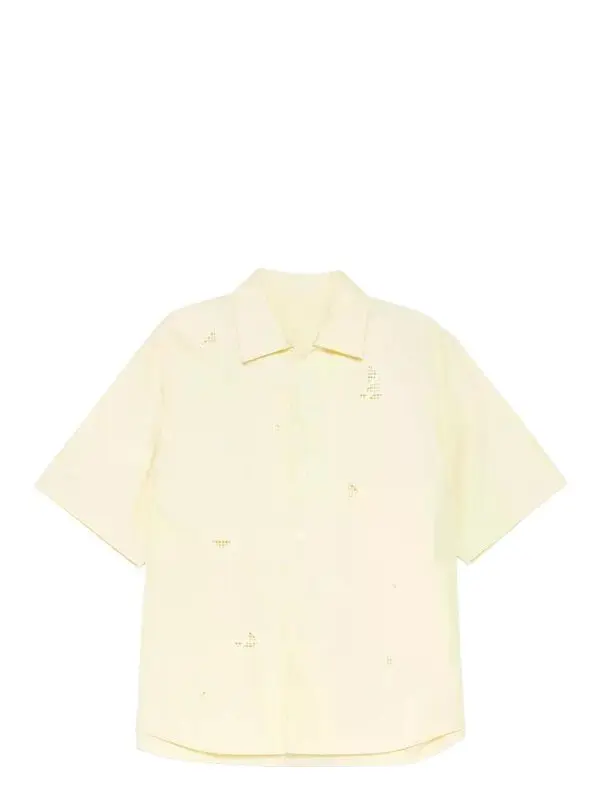 CROQUIS Eyelet-embroidery Short-sleeve Shirt - Yellow
