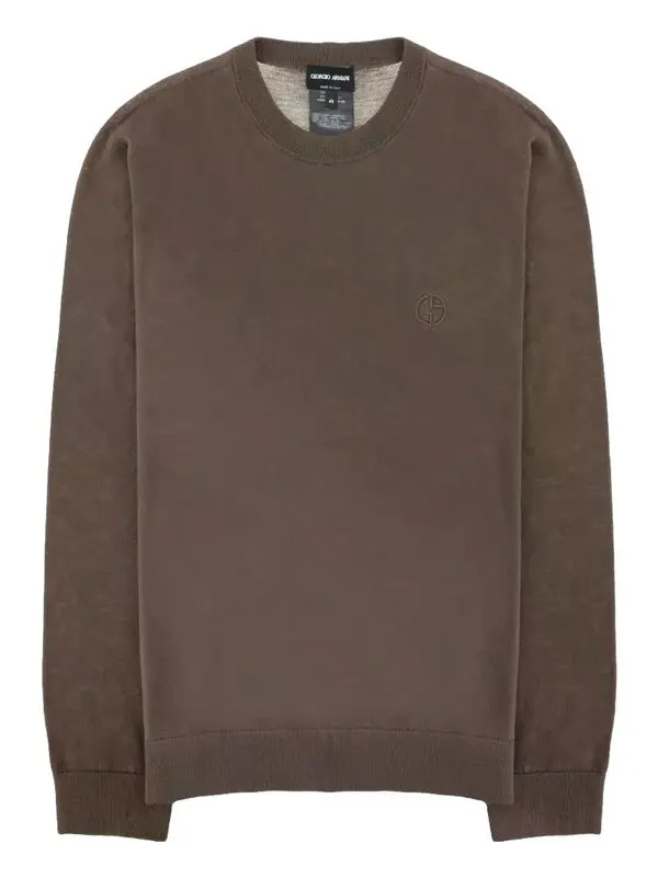 Giorgio Armani Logo Embroidered Virgin Wool Sweater - Brown