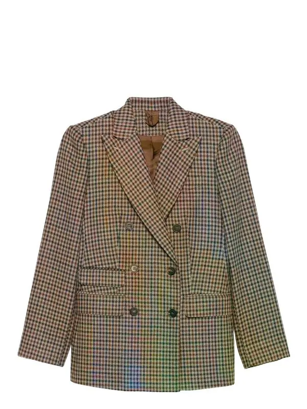 Max Mara Double-breasted Blazer With Houndstooth Pattern - Brown