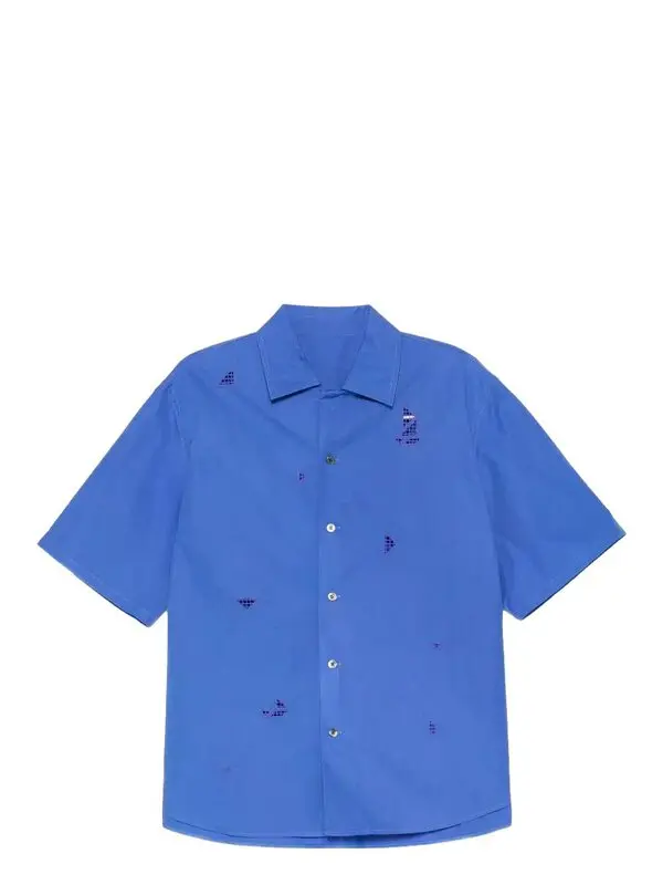 CROQUIS Eyelet-embroidery Short-sleeve Shirt - Blue