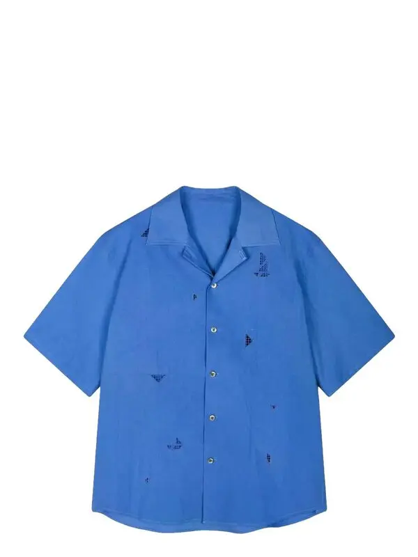 CROQUIS Eyelet-embroidery Short-sleeve Shirt - Blue