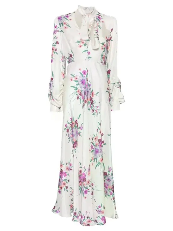 Raquel Diniz Valerie Floral-print Tie-neck Maxi Dress - White