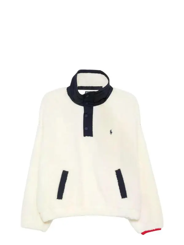 Polo Ralph Lauren Fleece Sweatshirt With High Neck And Press-stud Fastening - Neutrals