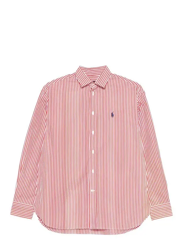 Polo Ralph Lauren Vertical Stripe Embroidered Logo Shirt - Orange