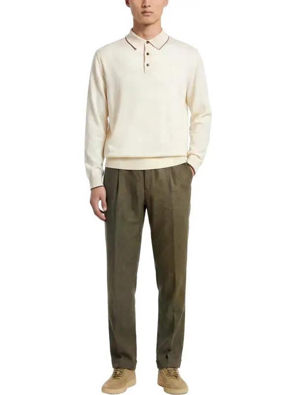 Kiton Contrast-trim Long-sleeve Polo Shirt - Neutrals