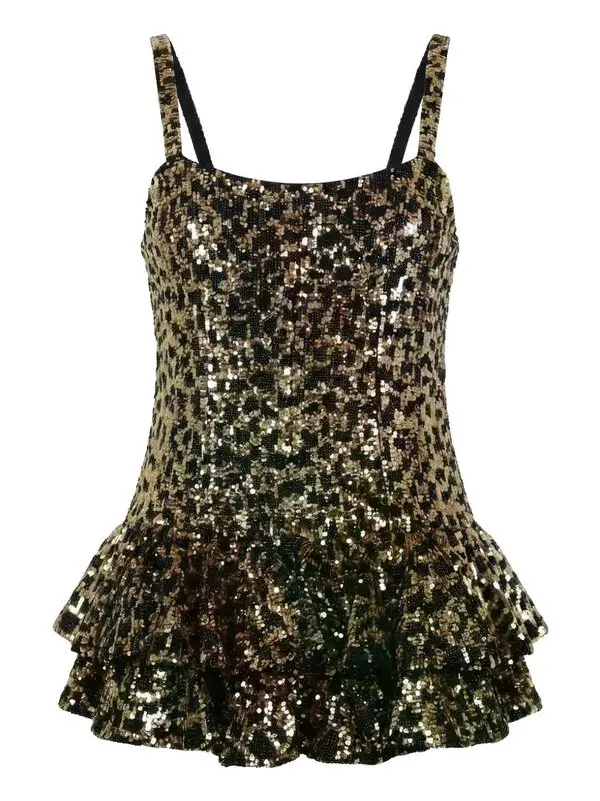 Valentino Garavani Sequinned Leopard-pattern Ruffled Playsuit - Black