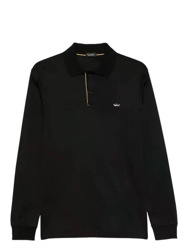 Paul & Shark Logo-plaque Long-sleeve Polo Shirt - Black