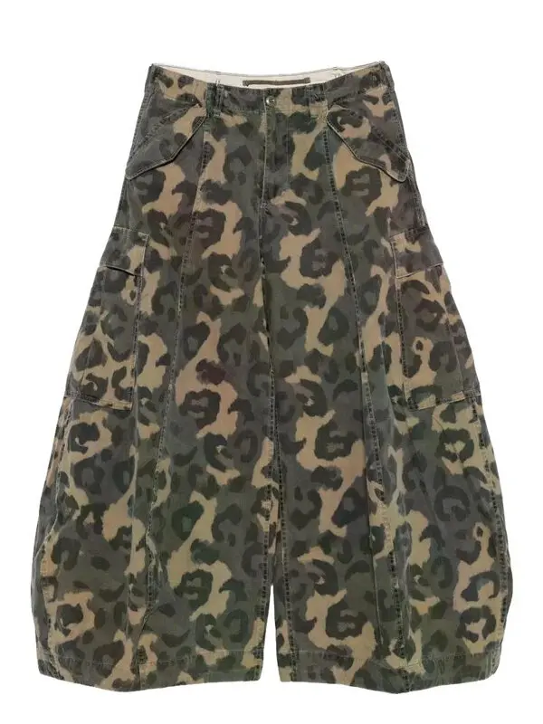 R13 Leopard Print Cotton Cargo Pants - Grey