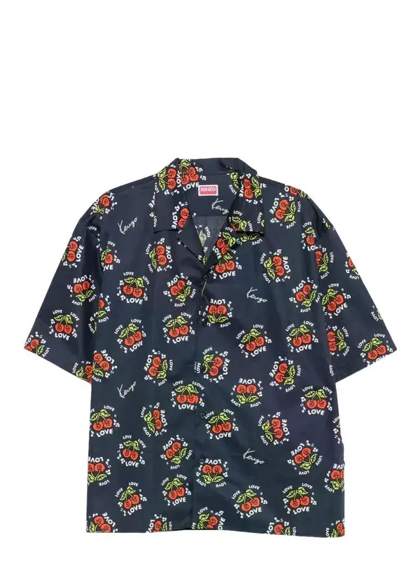 Kenzo Cherry-print Short-sleeve Shirt - Blue