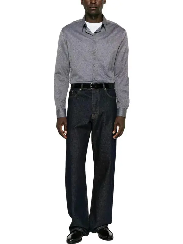 Giorgio Armani Geometric-print Long-sleeve Shirt - Blue