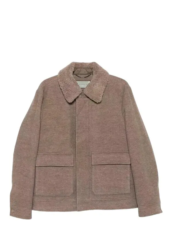 Canali Shearling Collar Patch Pocket Jacket - Neutrals