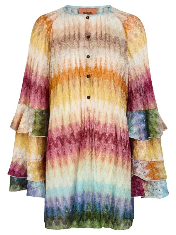 Missoni Zigzag Knit Ruffled-sleeve Mini Dress - Yellow