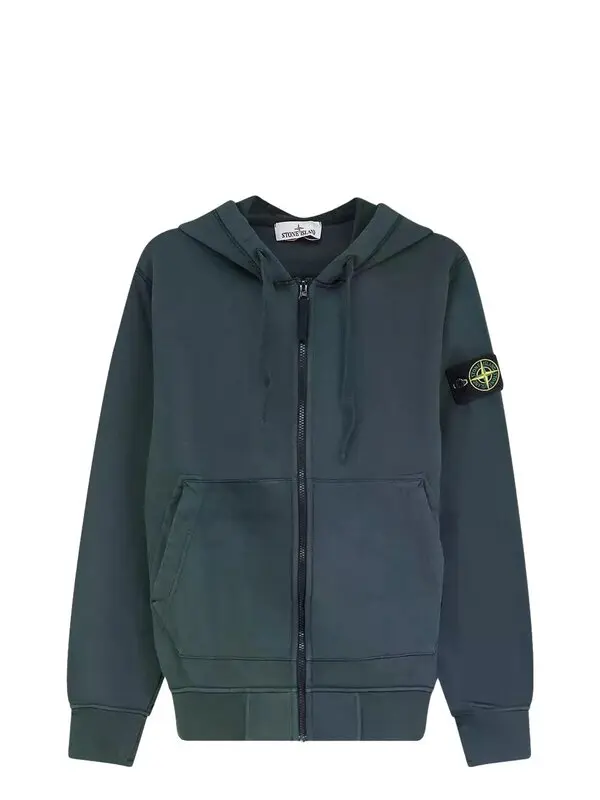 Stone Island Logo Patch Zip-up Hoodie - Green