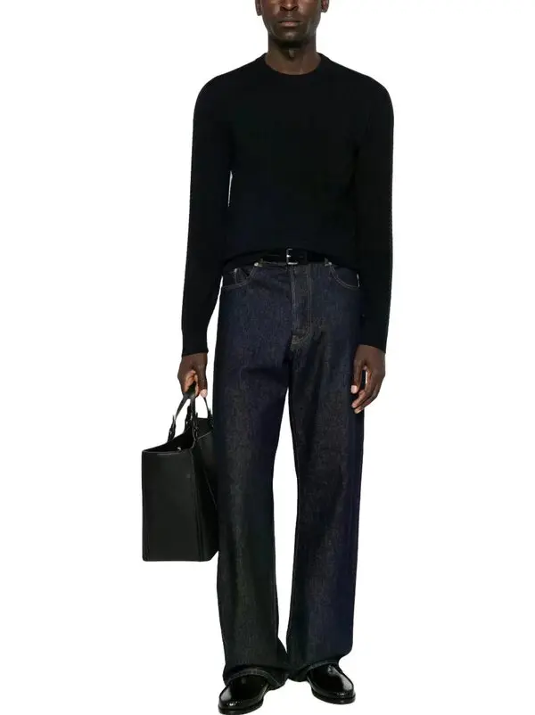 Giorgio Armani Waffle-knit Crew Neck Sweater - Blue