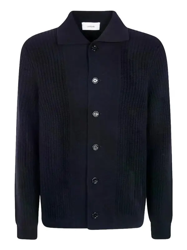 LARDINI Ribbed Knit Polo Cardigan - Blue