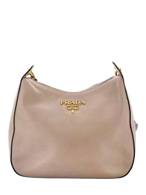 Prada Striped Strap Zip Hobo Vitello Daino Medium Crossbody Bag - Neutrals