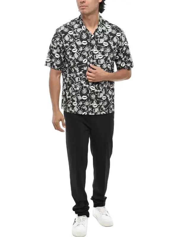 Palm Angels Graphic-print Chest-pocket Shirt - Black