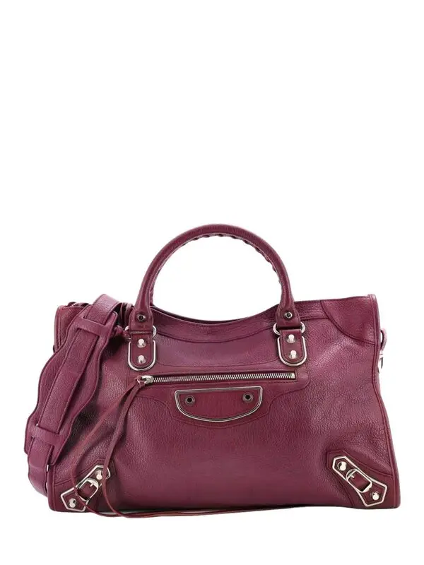 Balenciaga City Classic Metallic Edge Bag Leather Medium Satchel - Purple