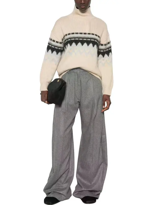 ALLUDE High-neck Cashmere Sweater With Geometric Print - Neutrals