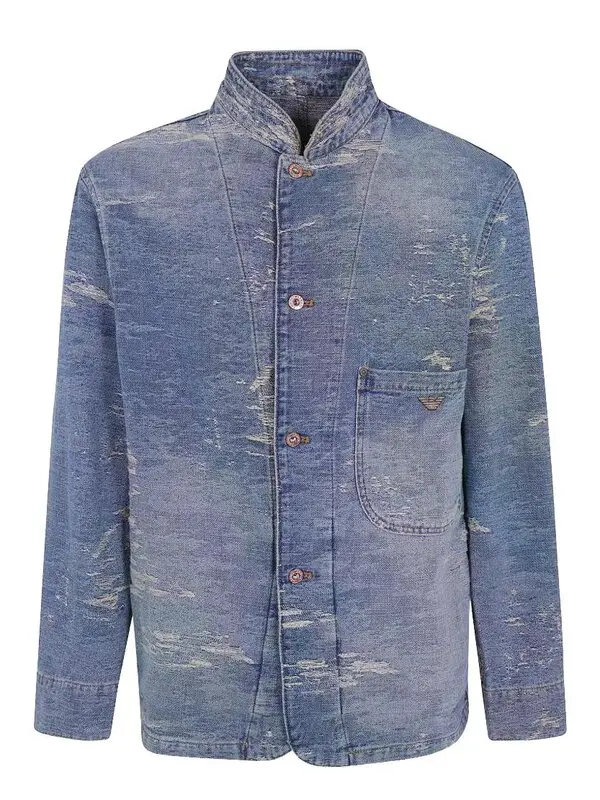 Emporio Armani Distressed Denim High Neck Jacket - Blue