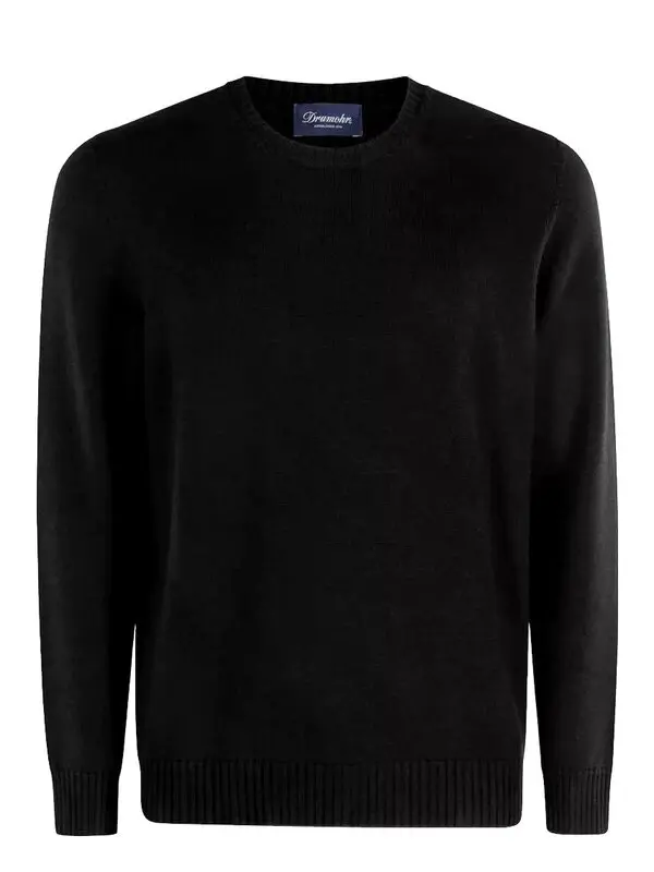 DRUMOHR Crew Neck Long Sleeve Fine Knit Sweater - Black