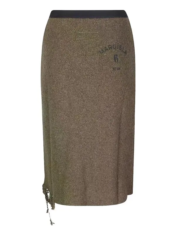 MAISON MARGIELA Logo Print Distressed Hem Skirt - Green