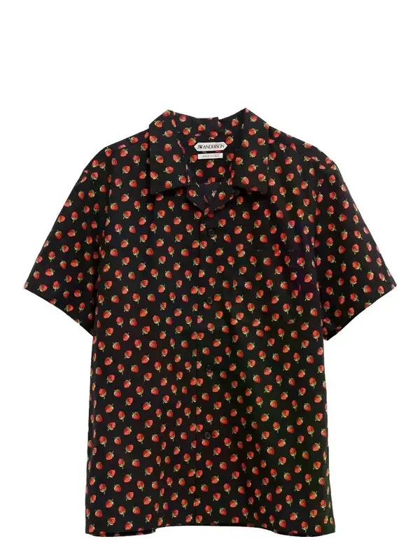 JW Anderson Strawberry-print Short-sleeve Shirt - Black