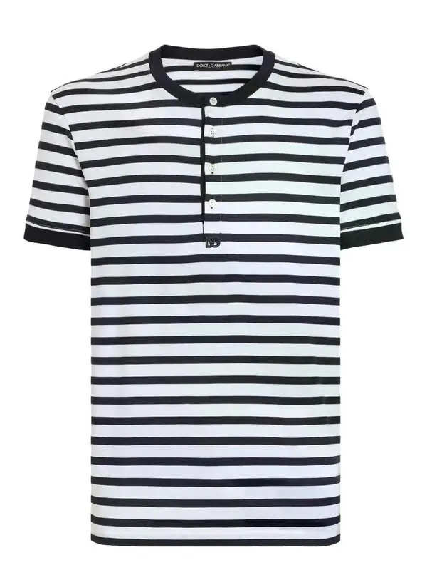 Dolce & Gabbana Serafino Striped Cotton T-shirt - Blue