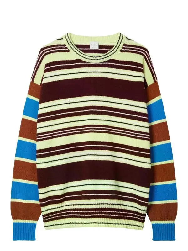 Paul Smith Striped Lambswool & Cotton Blend Crew Neck Sweater - Brown