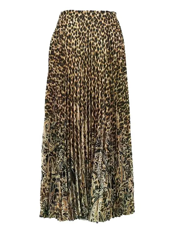 Etro Pleated Leopard-print Maxi Skirt - Brown