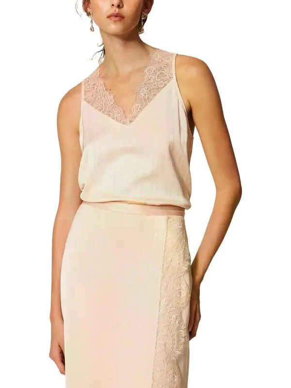 TWINSET Satin And Lace Top - Pink