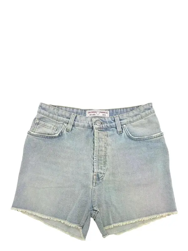 HTC LOS ANGELES Raw-cut Denim Shorts With Logo Patch - Blue