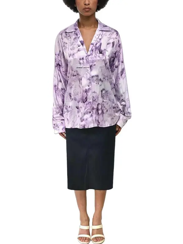 Off-White Floral Print Satin Shirt - Purple