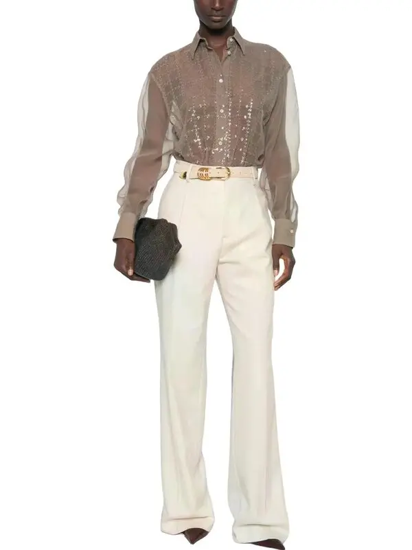 Brunello Cucinelli Sequin-embellished Semi-sheer Shirt - Brown