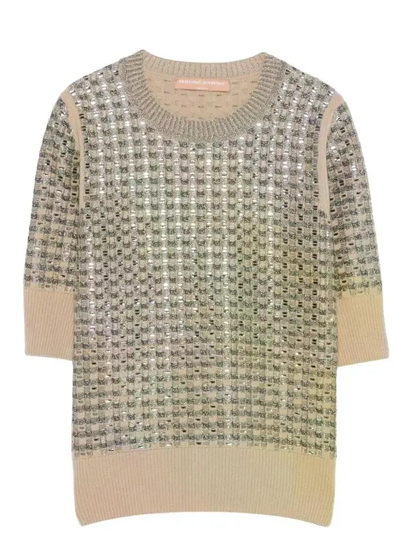 Ermanno Scervino Sequin-embellished Checkered Wool Sweater - Neutrals