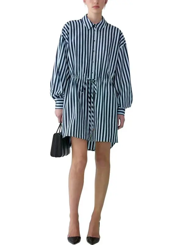 Carolina Herrera Striped Drawstring Mini Shirt Dress - Blue