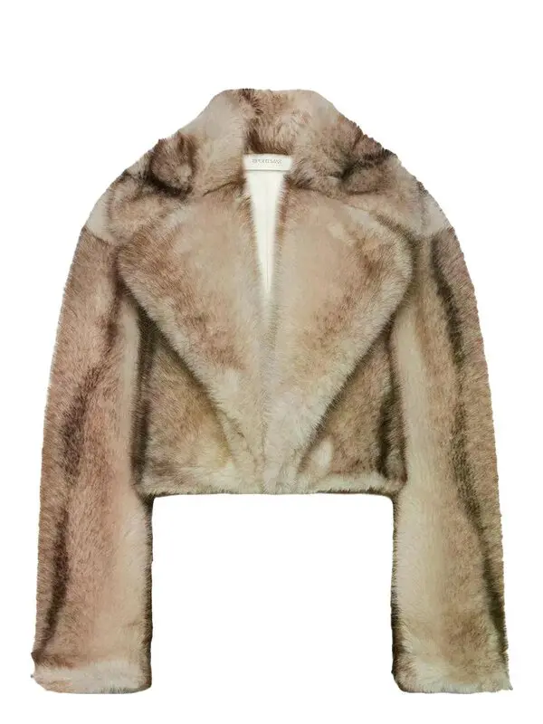 Max Mara Sportmax Taupe Faux Fur Animal Print Cropped Jacket - Brown