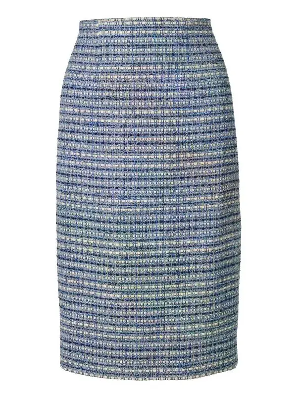 Carolina Herrera Tweed Pencil Midi Skirt - Blue