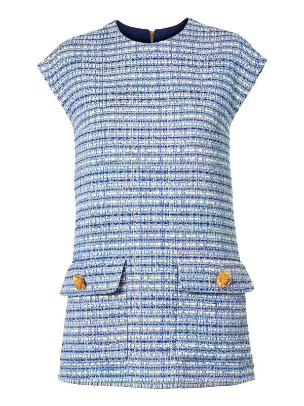 Carolina Herrera Short-sleeved Belted Tweed Blouse - Blue