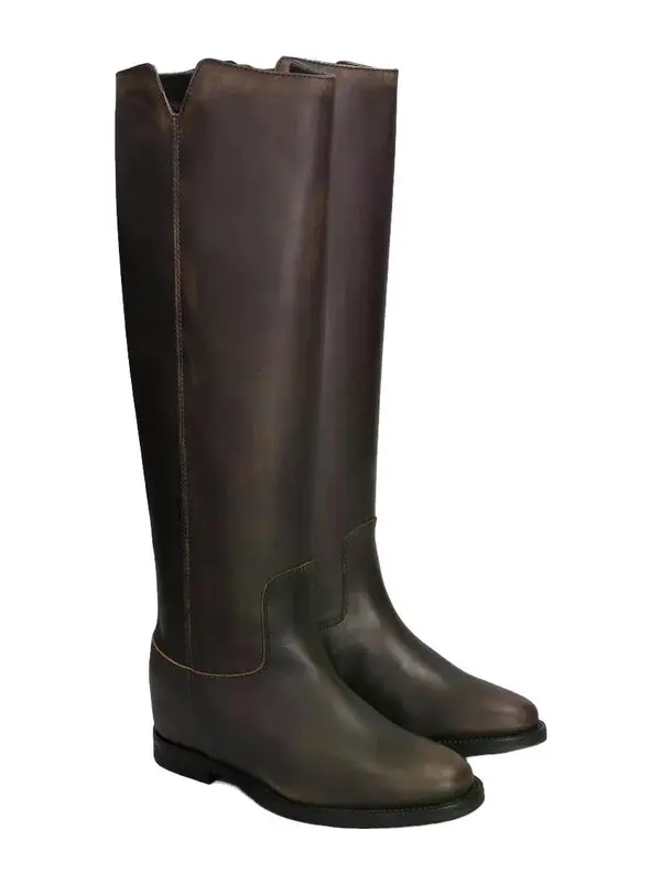 VIA ROMA 15 Knee-high V-cut Leather Boots - Brown