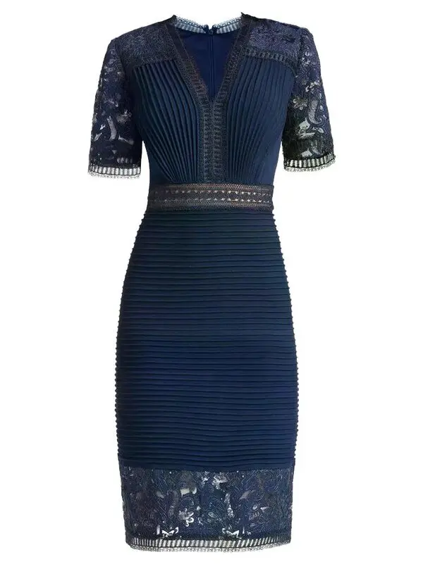 Tadashi Shoji Lace-paneled Pintuck Midi Dress - Blue