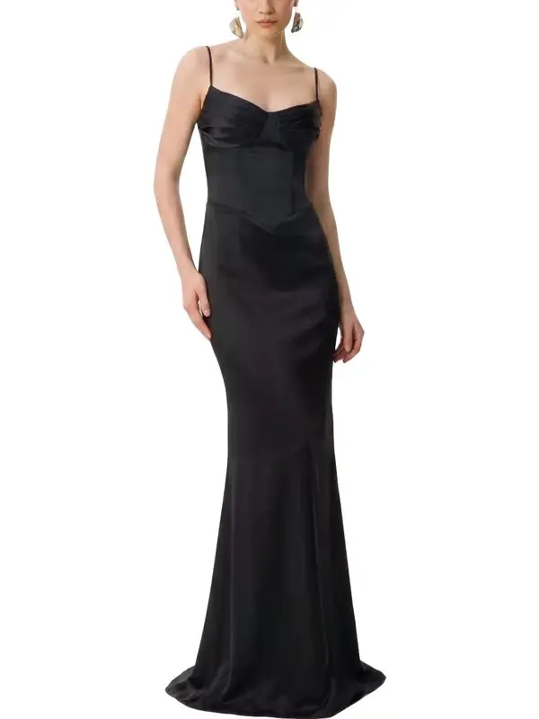 FRAMBOISE Corset Satin Gown - Black