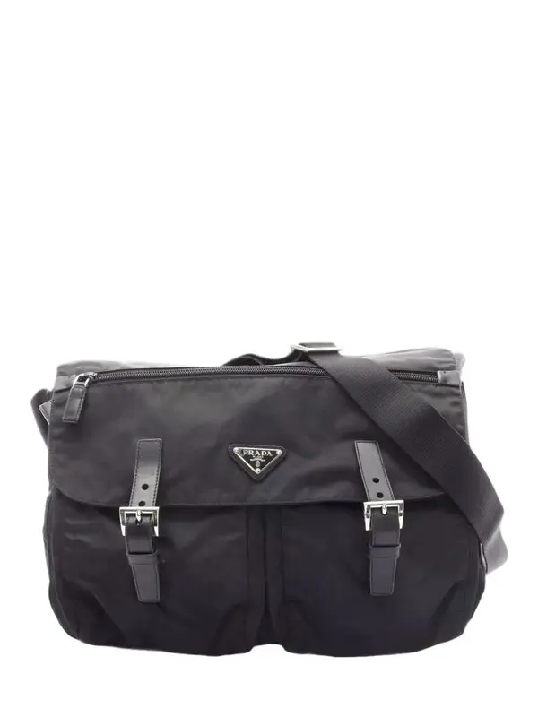 Prada Vela Buckle Cross Body Bag - Black