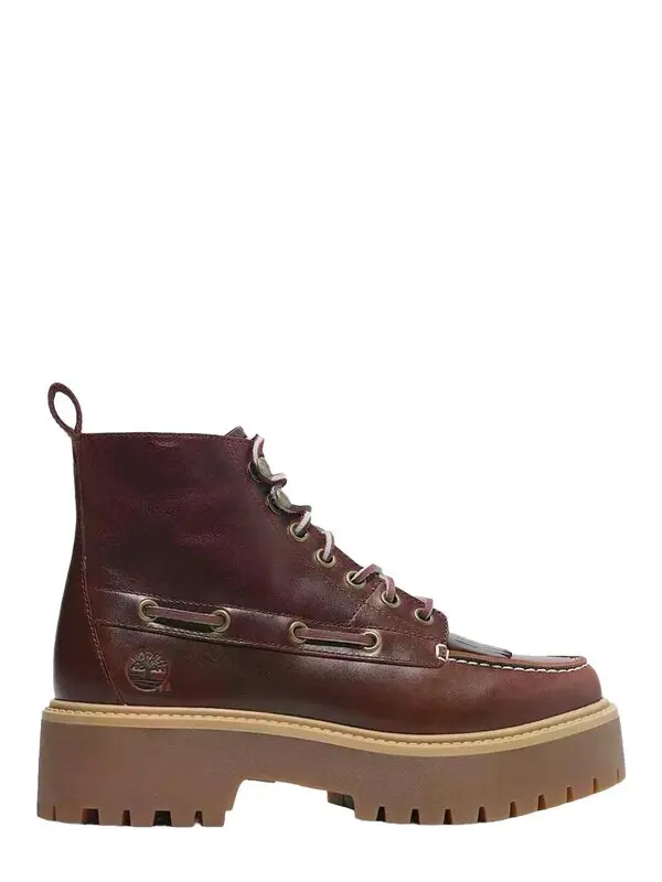 Timberland Leather Platform Ankle Boots With Kiltie Fringe - Red