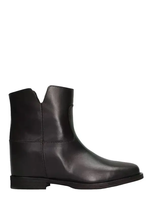 VIA ROMA 15 Leather Ankle Boots With Inside Wedge Heel - Brown