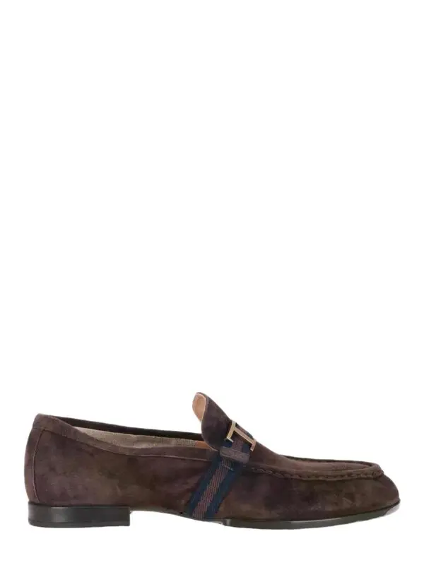 TOD'S Suede Loafers With T Timeless Plaque - Brown